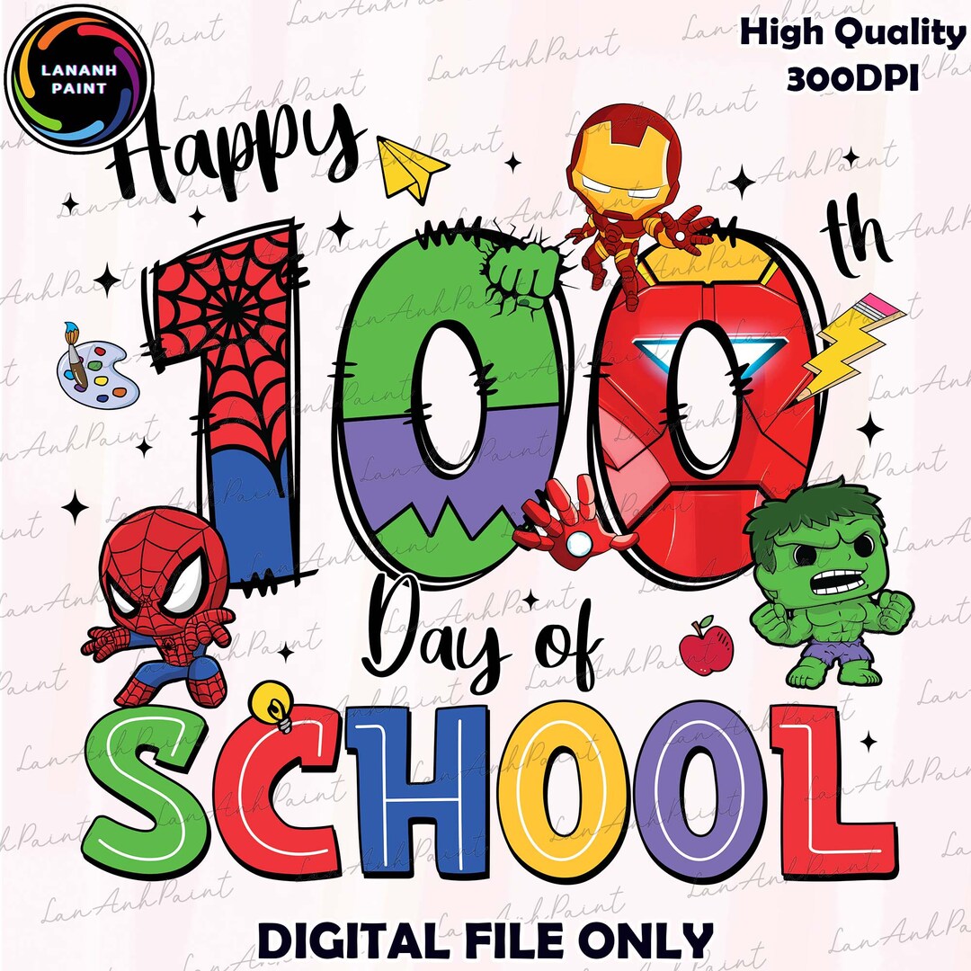 Superhero 100 Days of School Png, 100 Super Days Png, Cartoon School ...