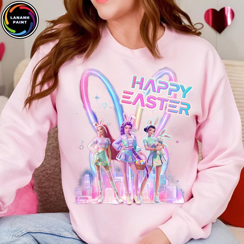 Kpop Easter Day PNG, K-pop Cartoon Girl Band, Easter Anime Girl Group ...