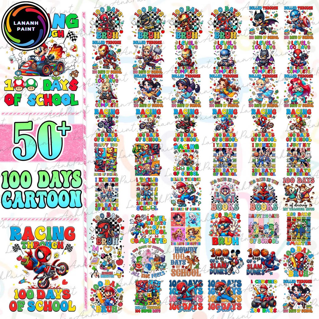 50 100 Days Cartoon Character Png, Happy 100 Days of School Png, 100 ...