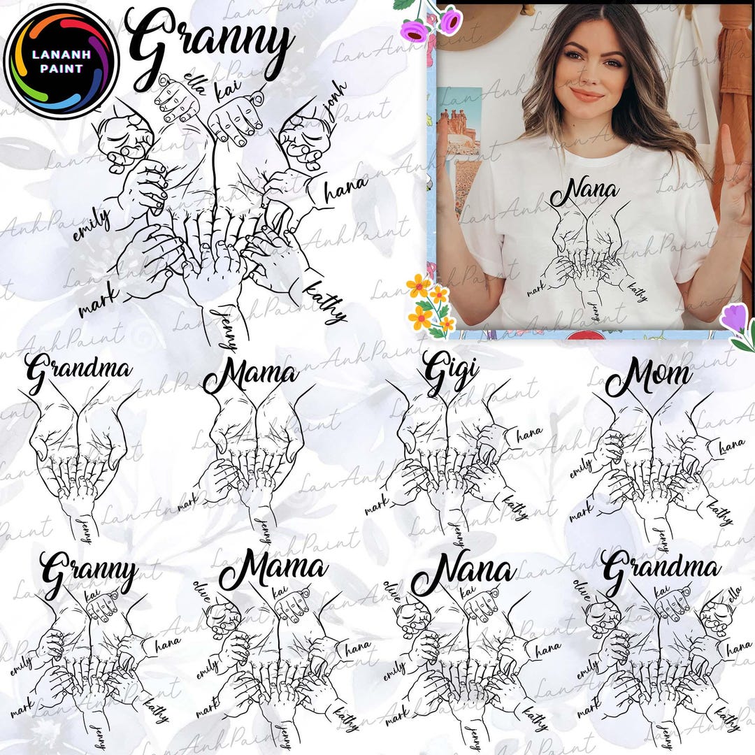 Custom Name Hand Kid Names, 1-10 Hands Mom/grandma and Childs PNG ...
