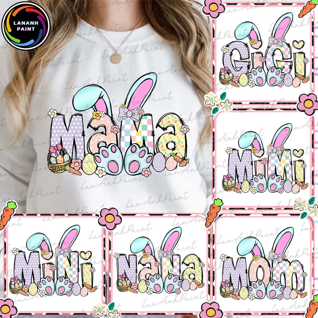 CUSTOM Mama/ Nana/ Mimi Custom Easter Kid Name Png Bundle, Custom Bunny ...