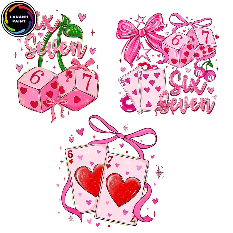 Preppy Playing Cards Valentine PNG Bundle, Dice 6 7 Clipart, Funny ...