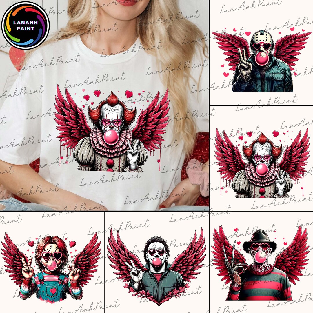 Pink Horror Bubble Png Bundle, Killer Valentine Png, Valentine Horror ...