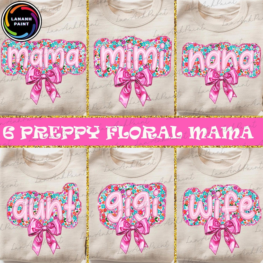 Retro Mom Flower Png, Preppy Mama Png, Preppy Floral Mama Coquette Bow ...