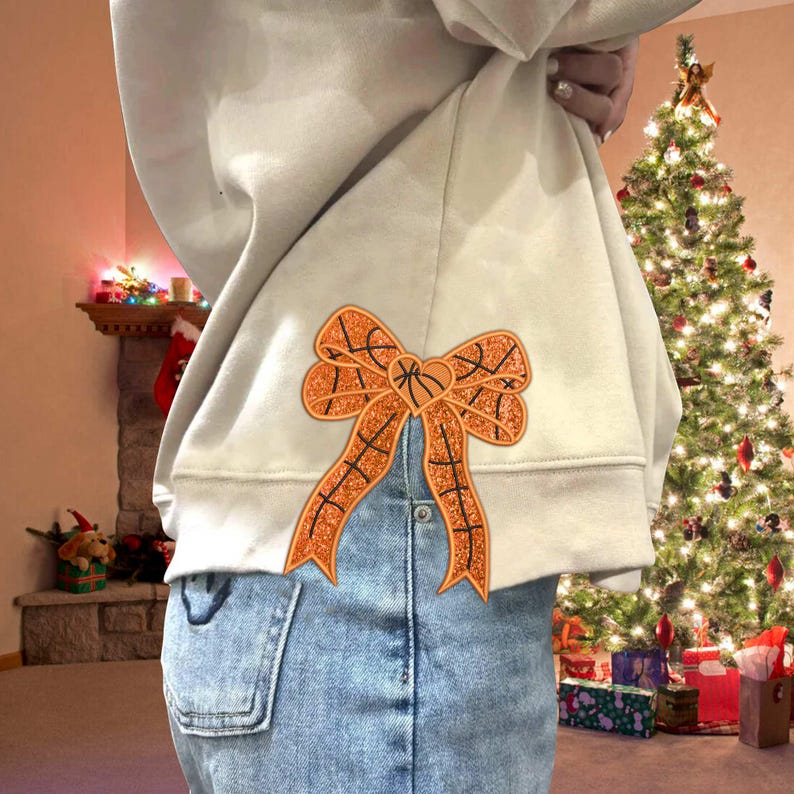 Sport Bow Embroidery Design, Basketball Side Bow Sweatshirt Embroidery ...