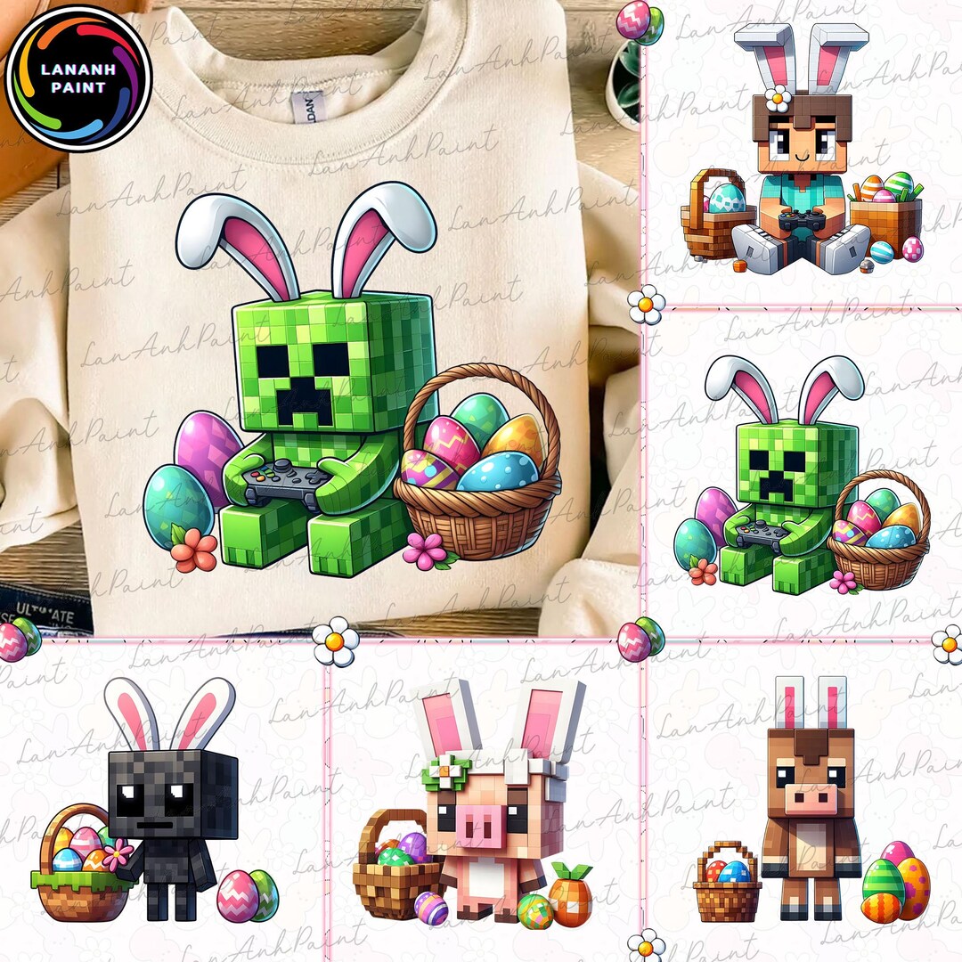 Retro Easter Png Bundle, Gamer Easter Shirt Png, Boys Mining Easter Png ...