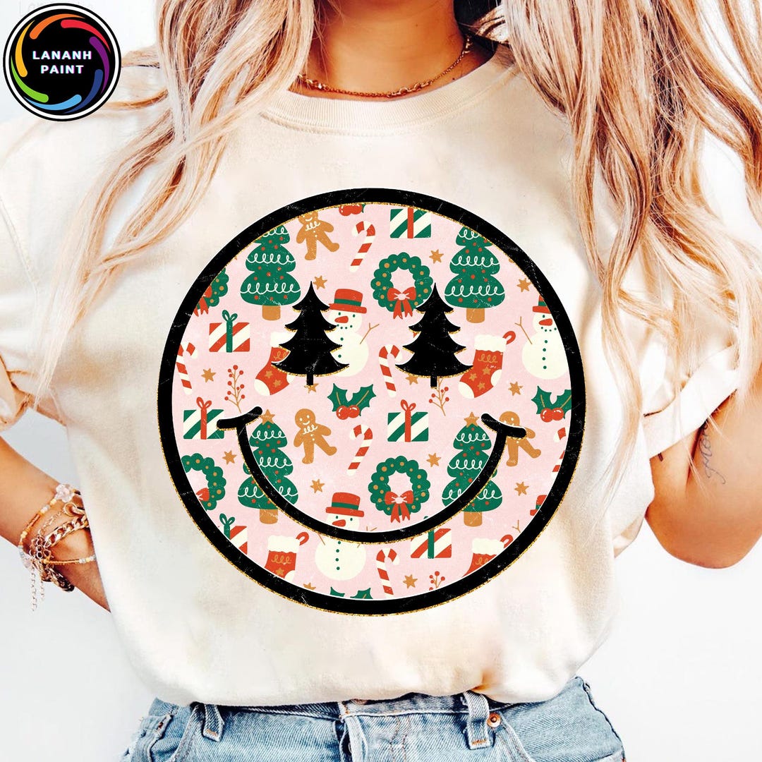 Retro Holly Jolly Christmas PNG, Smiley Face and Snowman PNG, Trendy ...