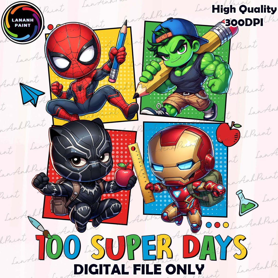 Superhero 100 Days of School PNG, Cute 100 Days School Png, School ...