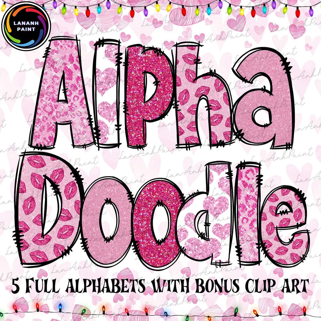 Valentine Heart ABC Alphabet Png Bundle, Glitter Valentine Alpha Doodle ...