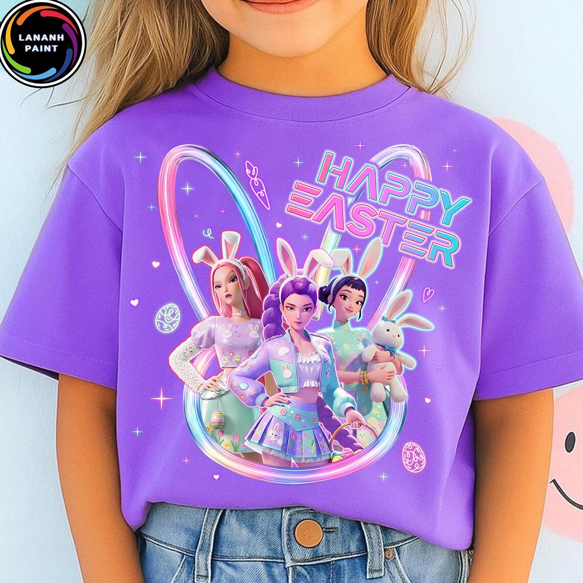 Kpop Easter Day PNG, K-pop Cartoon Girl Band, Easter Anime Girl Group ...