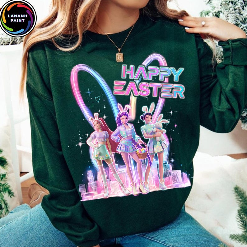 Kpop Easter Day PNG, K-pop Cartoon Girl Band, Easter Anime Girl Group ...