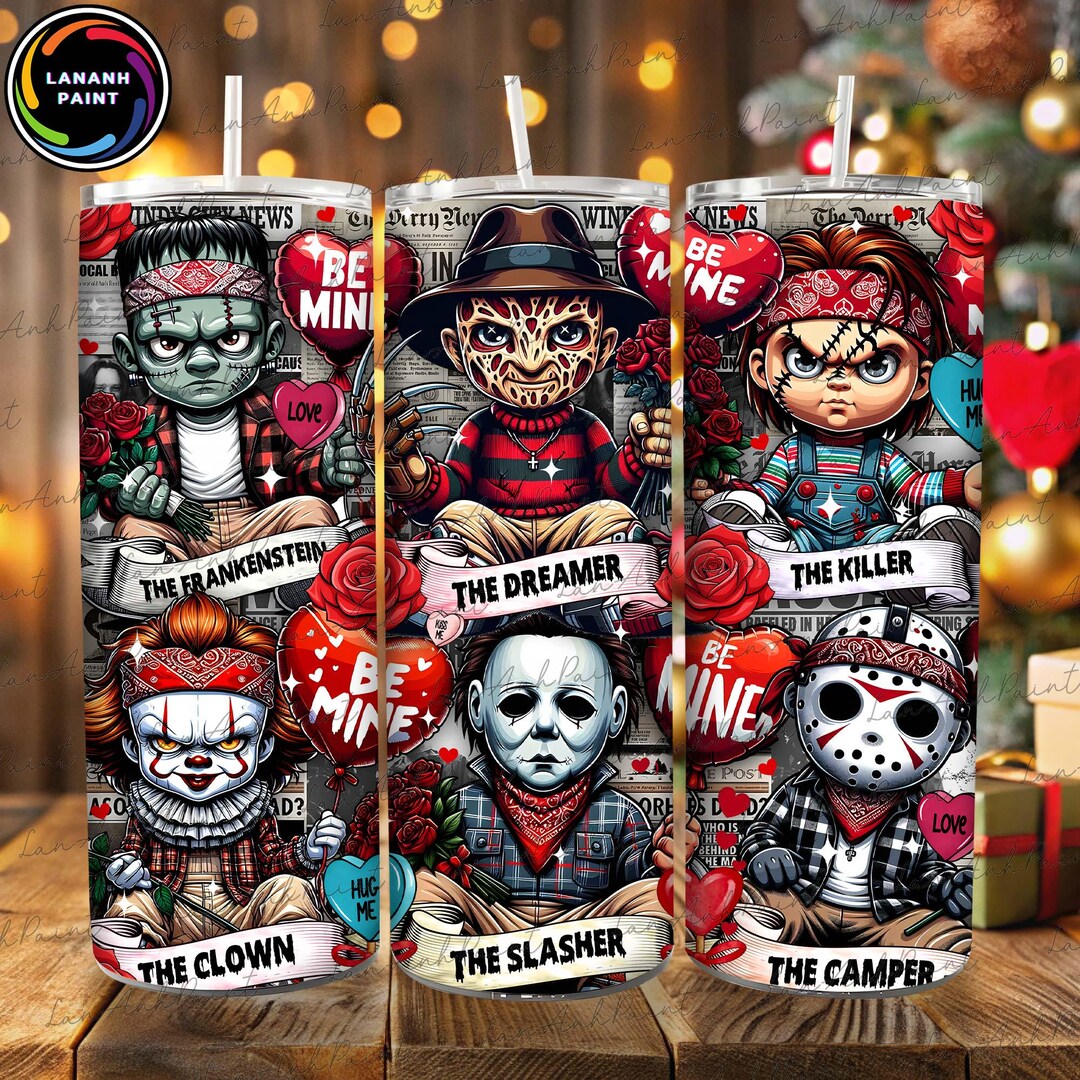 Cholo Heart Valentine Horror 20oz Tumbler Wrap Png, Movie Friends ...