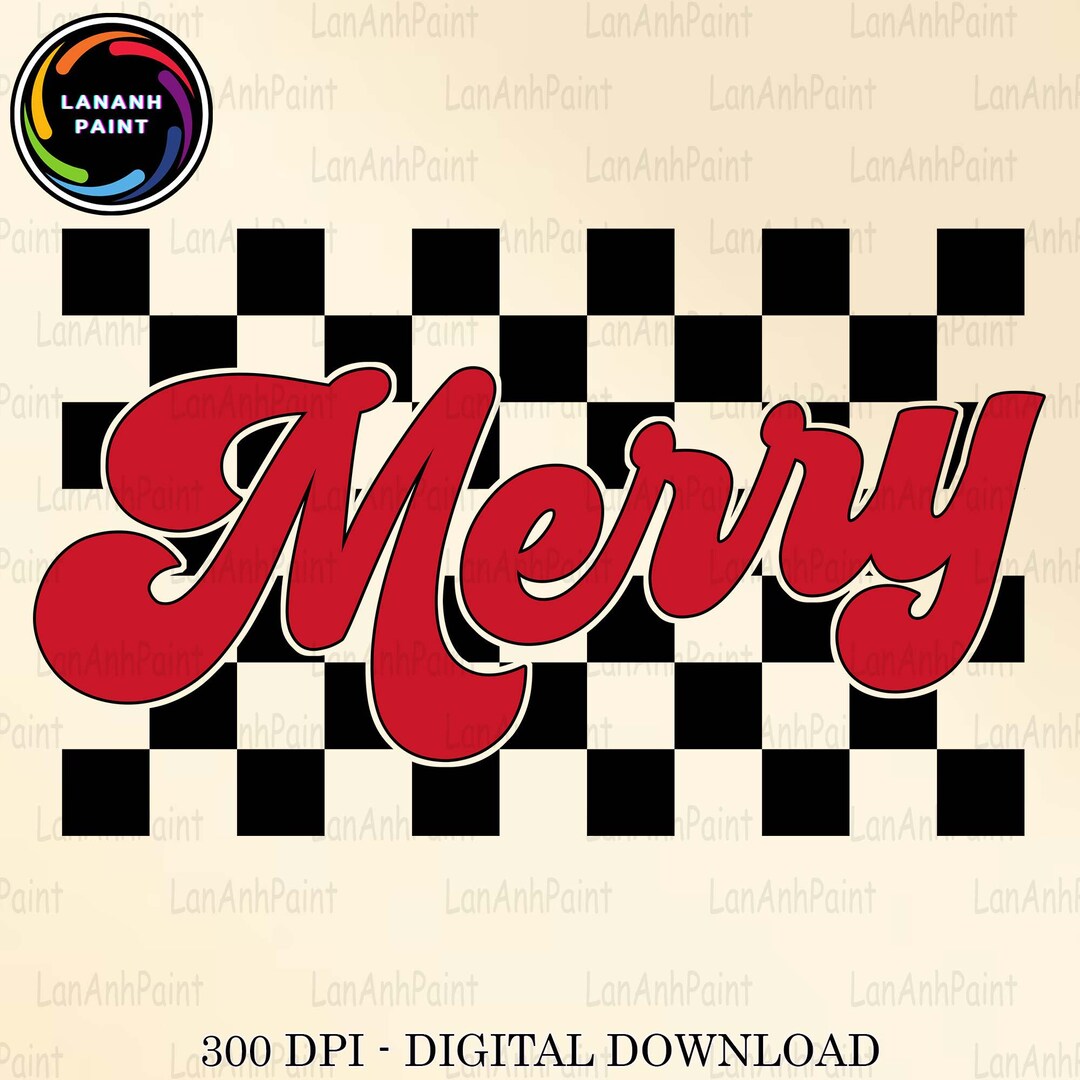Retro Checkered Merry Png, Christmas Png, Christmas Shirt Design, Retro ...
