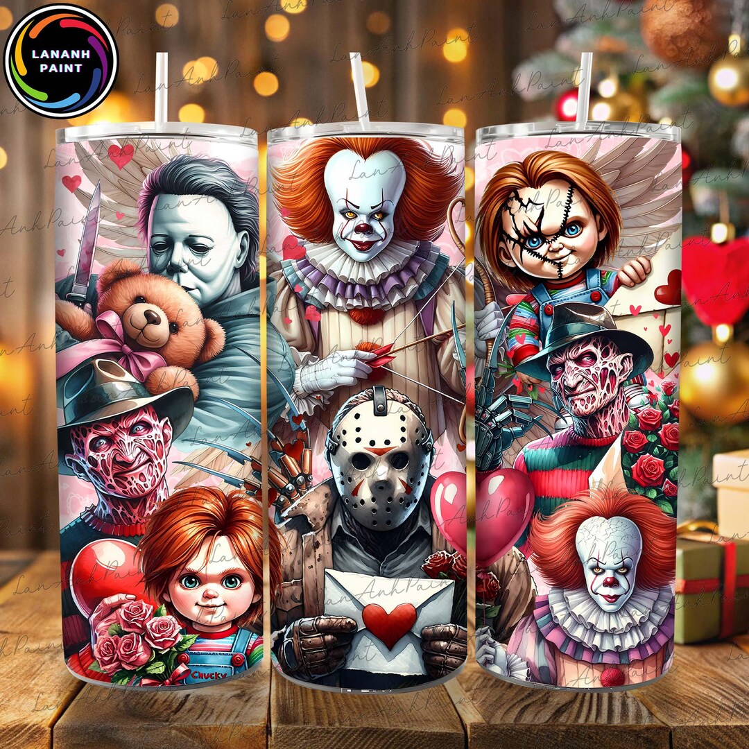 Valentine Horror 20oz Tumbler Wrap Png, Horror Movie Valentine Skinny ...