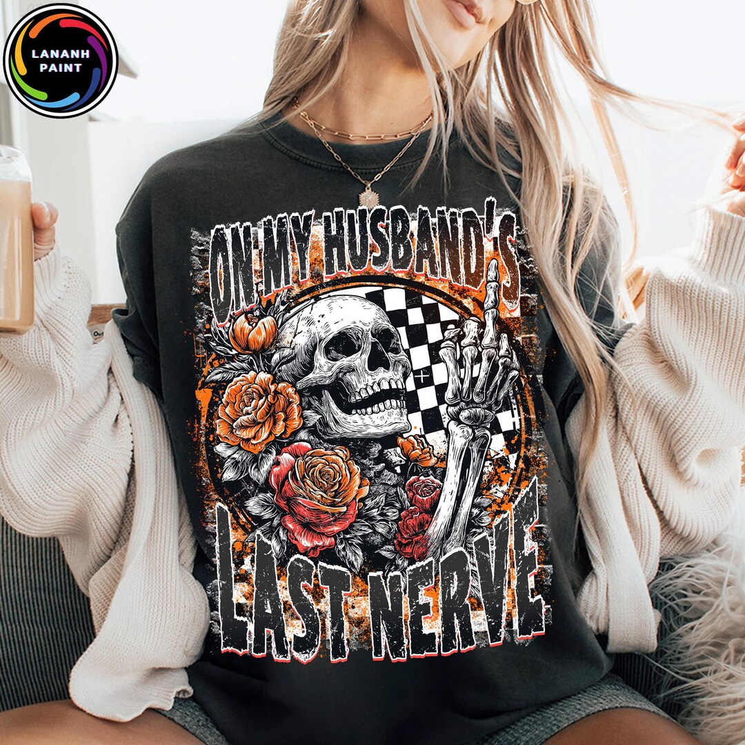 Retro Skeleton Halloween Wife Png, Trendy Skull and Flowers Png, Funny ...