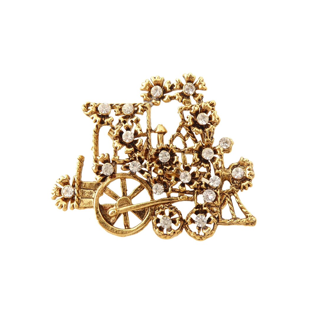 2000s Vintage Antique Gold Rhinestone Train Flowers Locomotive Unique ...