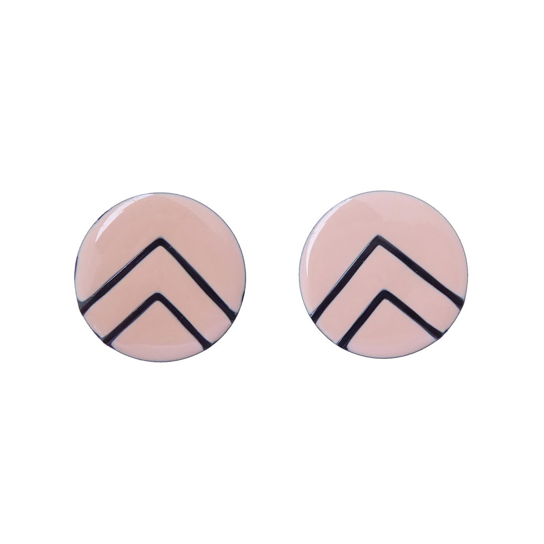 1980s Vintage Dusty Pink Enamel and Black Stripe Triangle Pattern ...