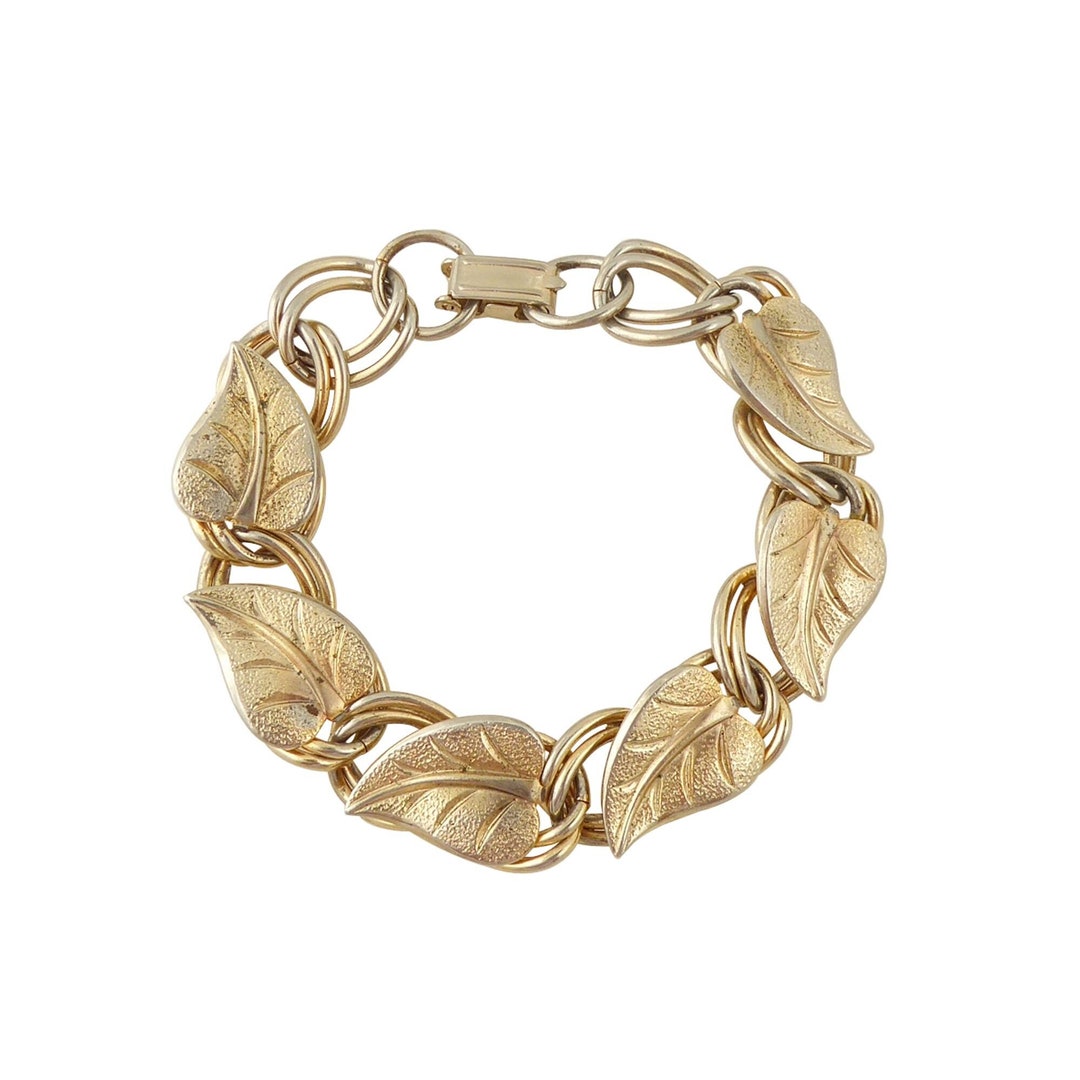 1970s Vintage Gold Large Chunky Leaf Chain Link Boho Bohemian Woodland ...