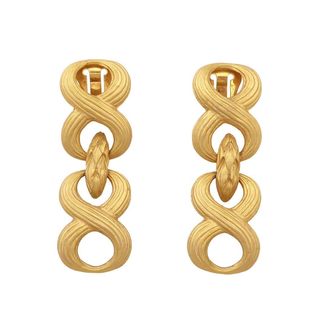 1980s Vintage 2.25" Long Matte Gold Figure Eight 8 Cutout Sculptural ...