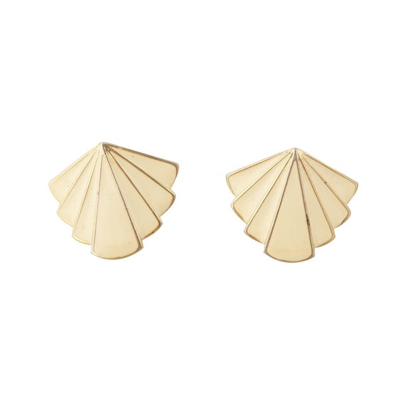 1980s Vintage cream enamel and gold fan art deco geom… - Gem