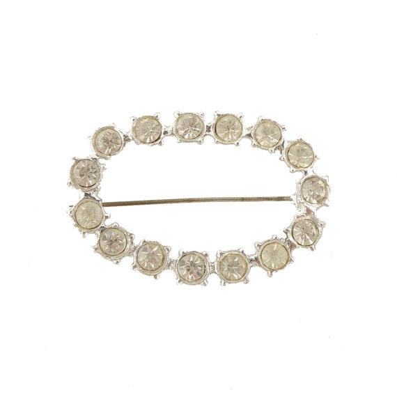 1960s Vintage 2" silver rhinestone oval chunky big re… - Gem