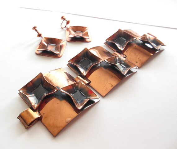 1940s Vintage extra large bold copper diamond square … - Gem 1940s Vintage extra large bold copper diamond square … - Gem