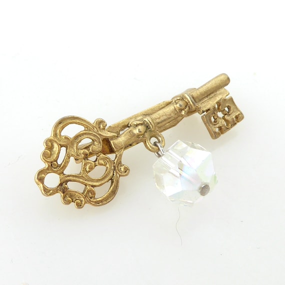 1990s Vintage antique gold key and iridescent glass b… - Gem