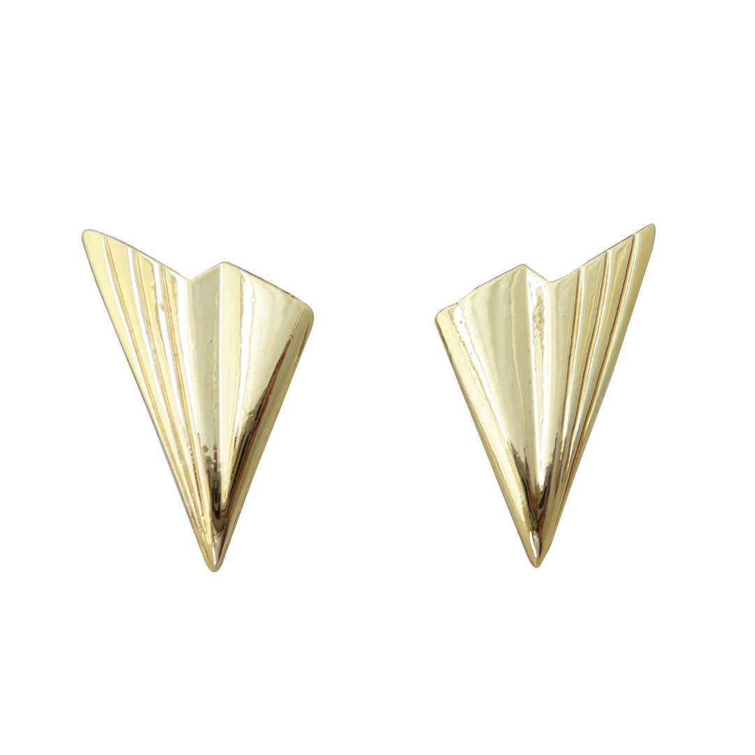 1980s Vintage Light Gold Futuristic Folded Abstract Wing Triangle Wings ...