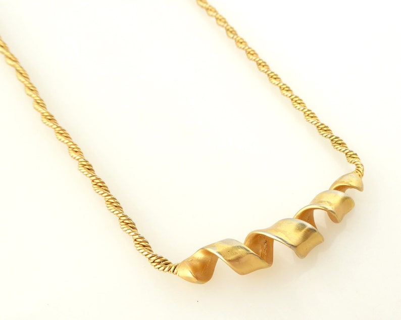 1980s Vintage Anne Klein Matte Gold Rotini Noodle Spiral Pendant Rope ...