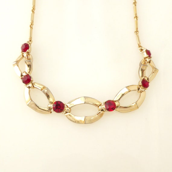 1950s or 1960s Ruby red rhinestone and large gold lin… - Gem