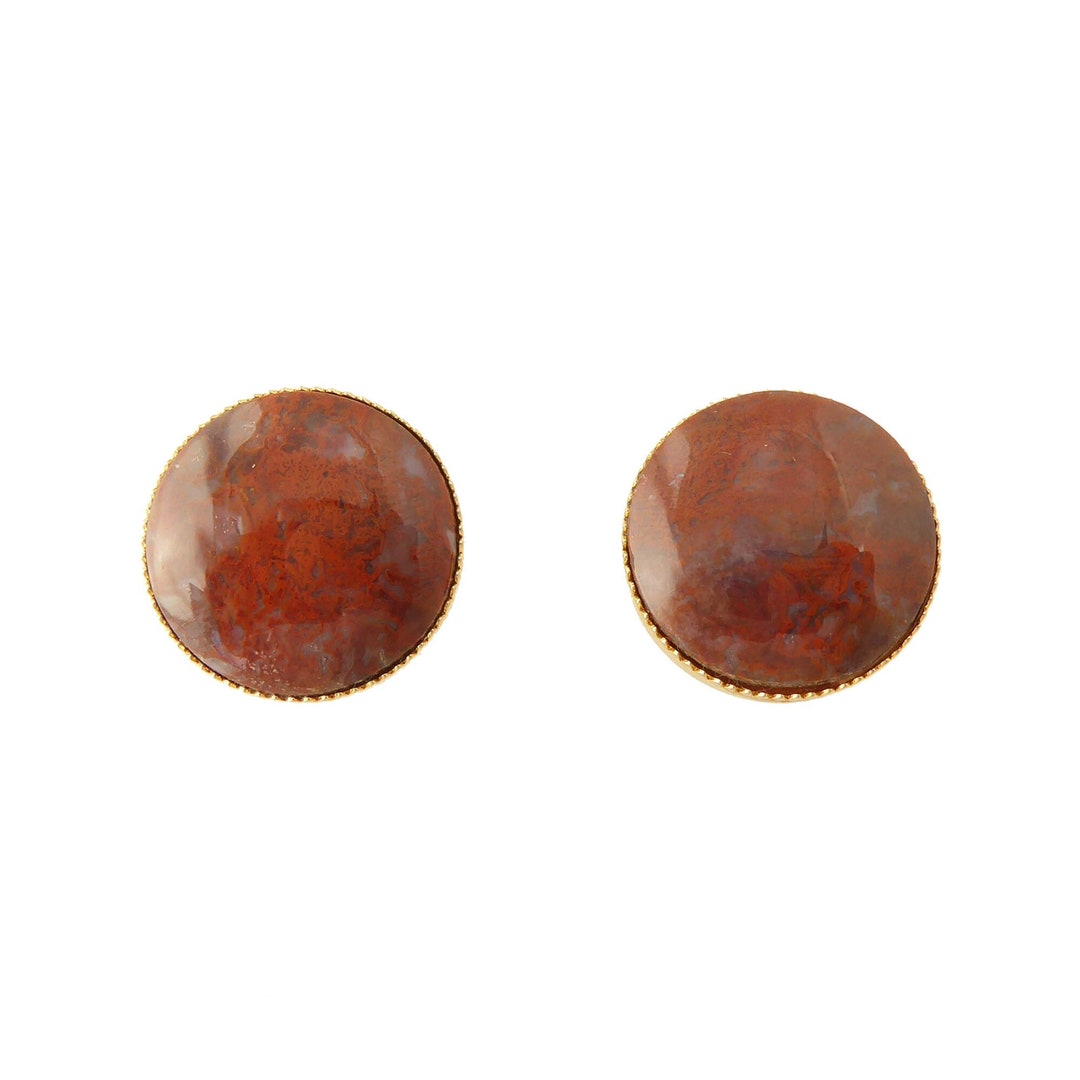 1950s Vintage Red Moss Agate Natural Stone Circle Puffy Retro Maroon ...