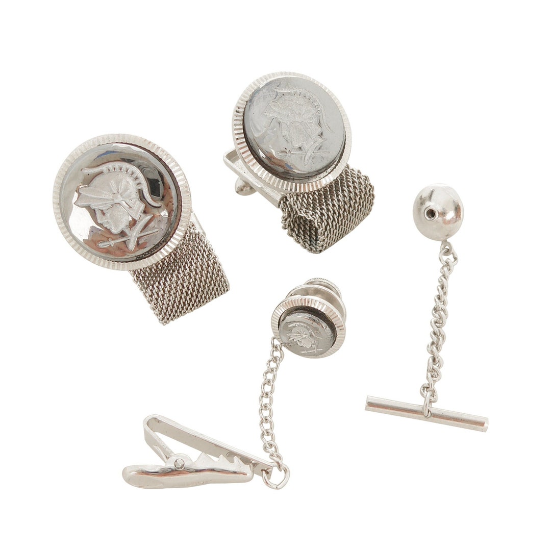 1970s Vintage Men's Hematite Stone Coin and Silver Greek Roman Soldier ...