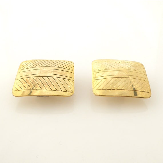 1980s Vintage gold etched geometric diagonal pattern … - Gem