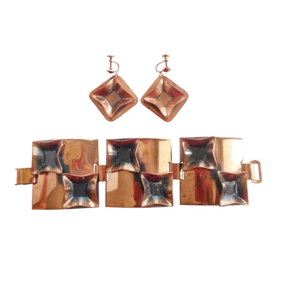 1940s Vintage extra large bold copper diamond square … - Gem 1940s Vintage extra large bold copper diamond square … - Gem