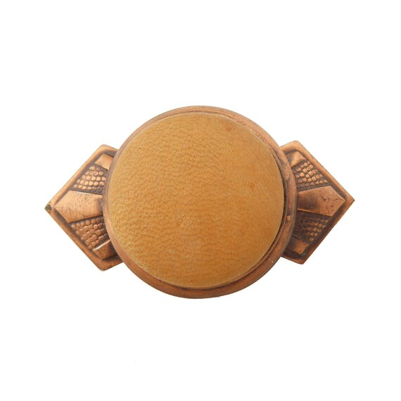 1980s Vintage 3" copper art deco shape beige leather … - Gem