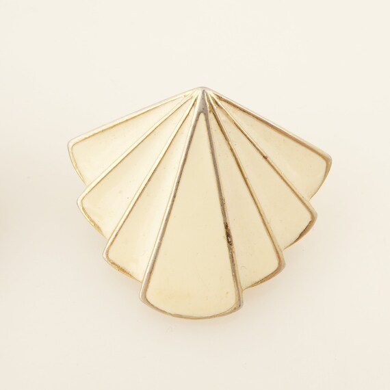 1980s Vintage cream enamel and gold fan art deco geom… - Gem