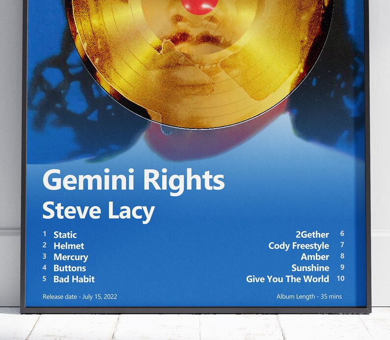 Gemini Rights, by Steve Lacy. A4 Poster With Gold Disc Frame, Music ...