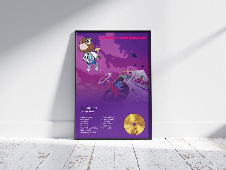 Kanye West, Graduation. Poster With Gold Disc Frame, Music Memorabilia ...