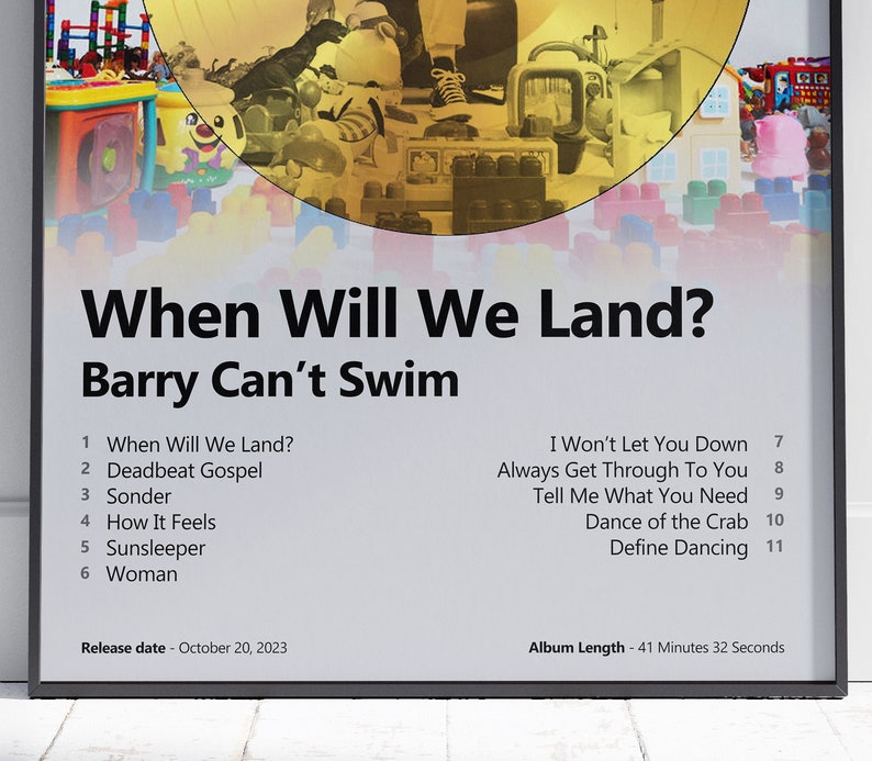 When Will We Land, by Barry Can't Swim. Poster With Gold Disc Frame ...