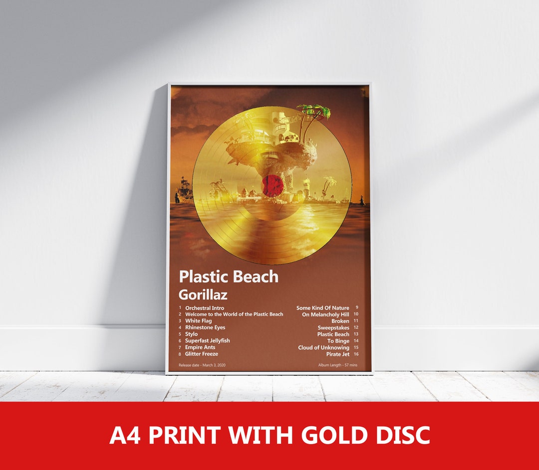 Plastic Beach, by Gorillaz. A4 Poster With Gold Disc Frame, Music ...