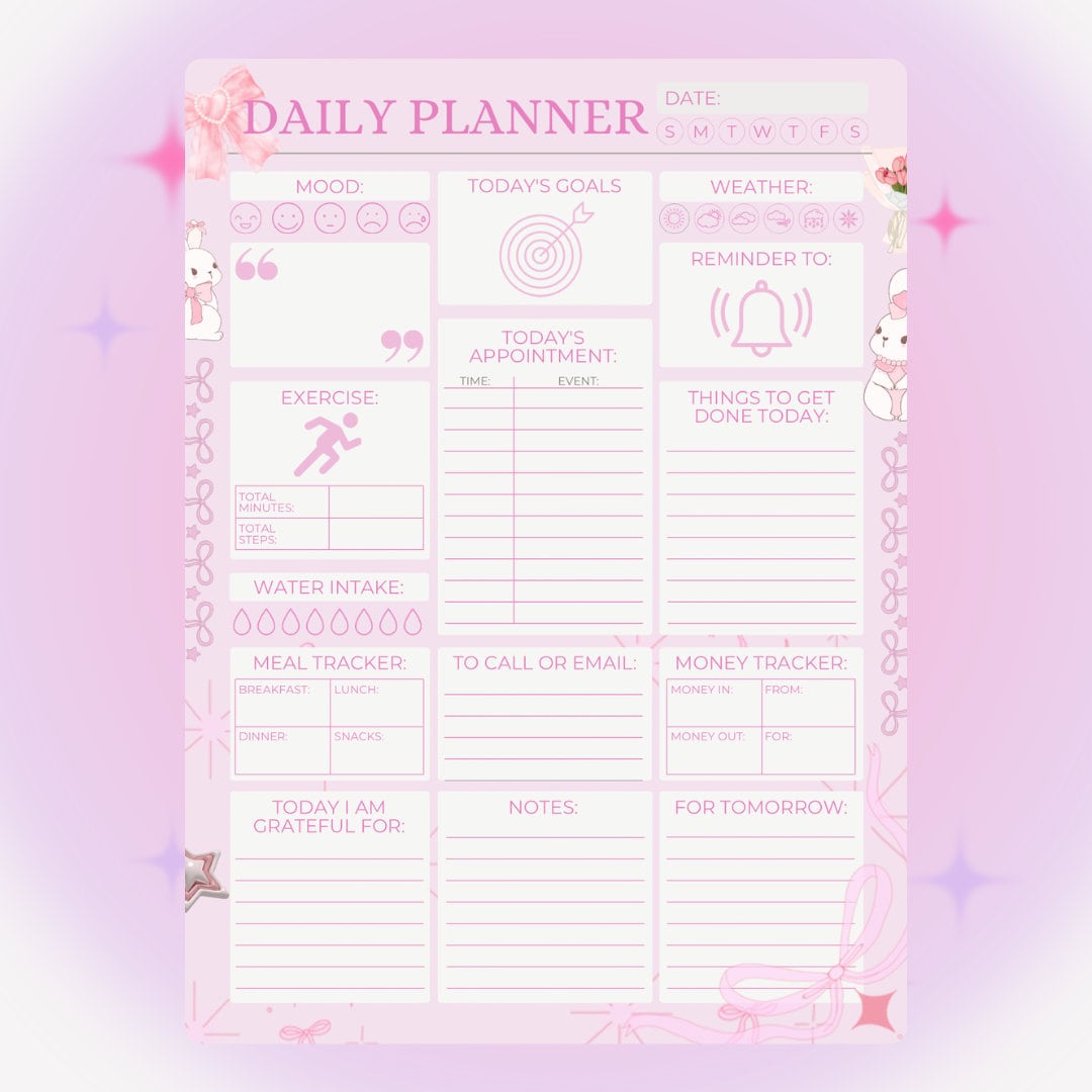 Editable Coquette Themed Daily Planner - Etsy