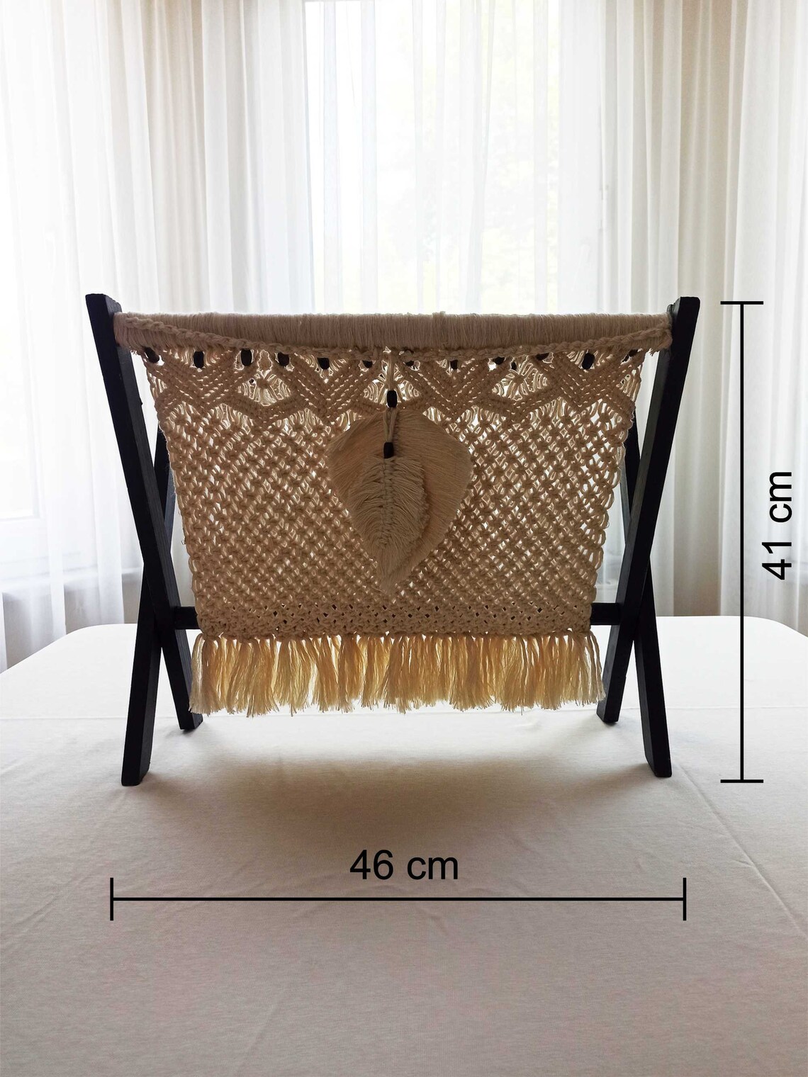 Macrame Newspaper Holder Wooden Magazine Rack Bohemian Style Book ...