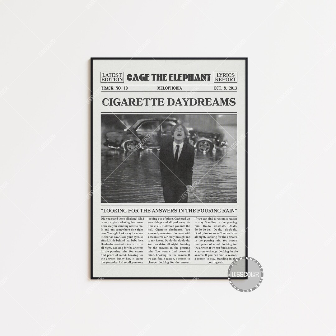 Cage the Elephant Newspaper Print, Cigarette Daydreams Poster, Lyrics ...
