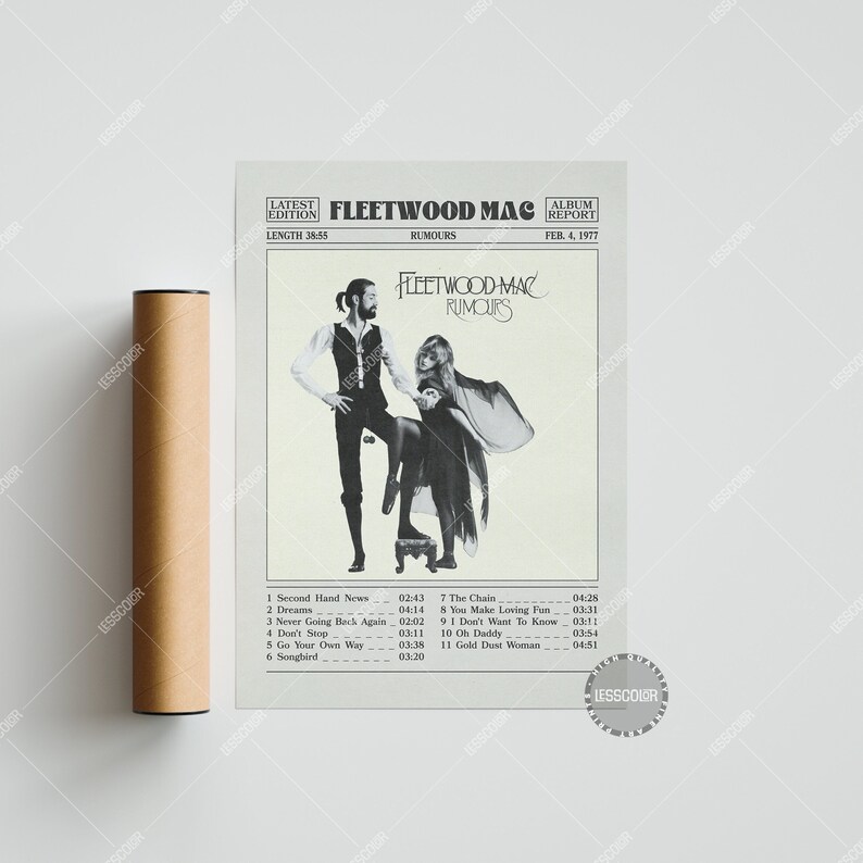 Fleetwood Mac Retro Newspaper Print, Rumours Poster, Fleetwood Mac ...