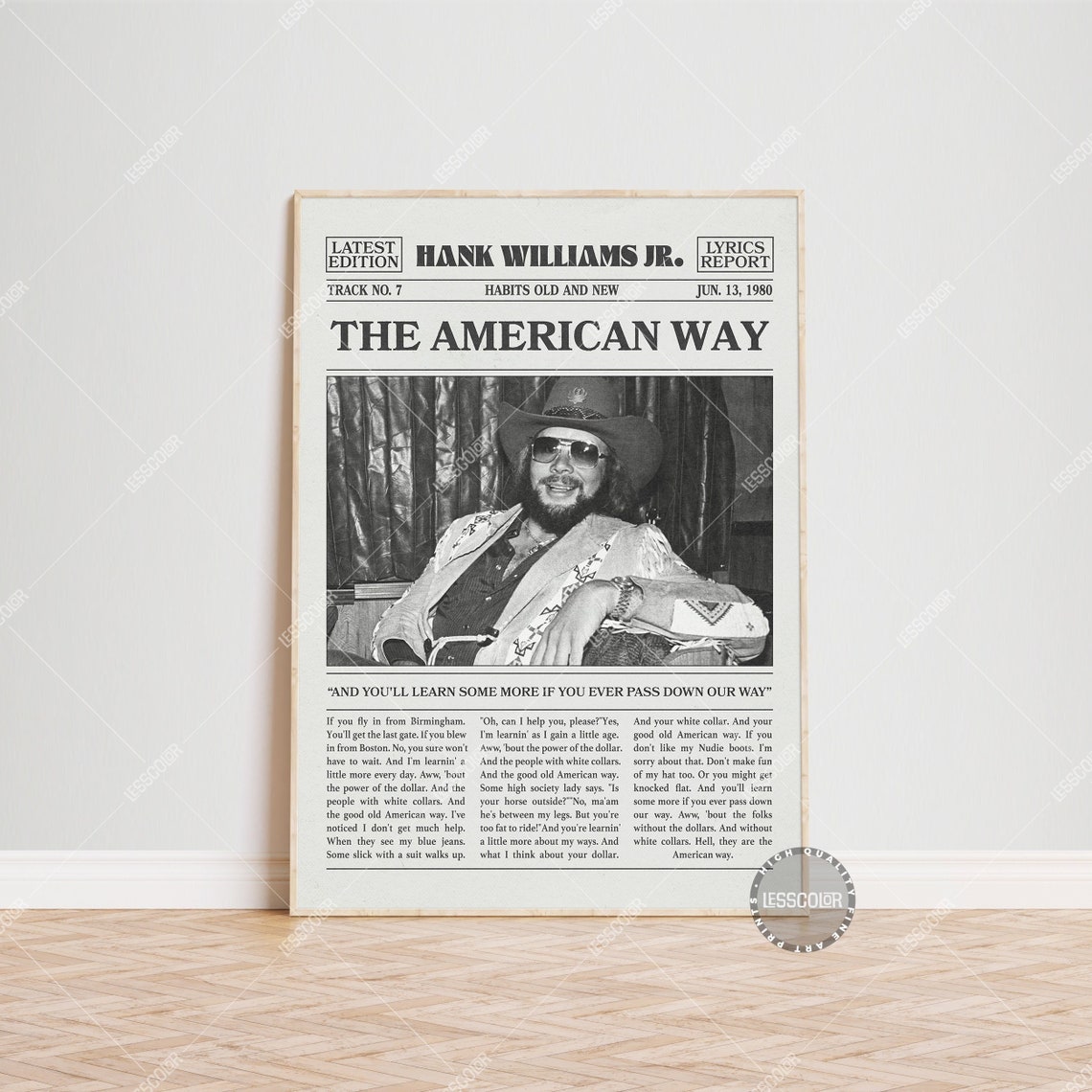 Hank Williams Jr. Retro Newspaper Print, the American Way Poster ...