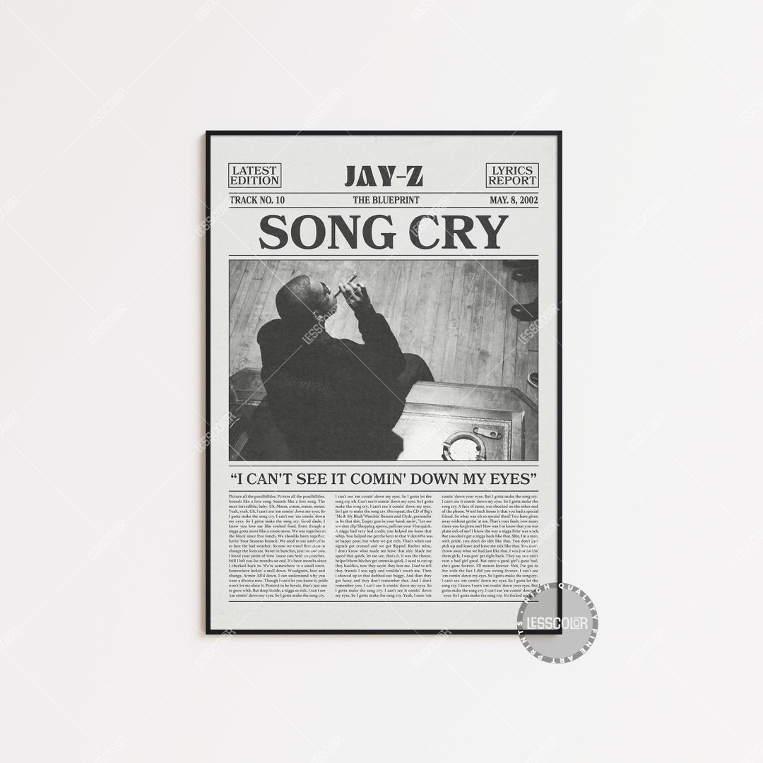 Jay Z Retro Newspaper Print, Song Cry Poster, Song Cry Lyrics Print ...