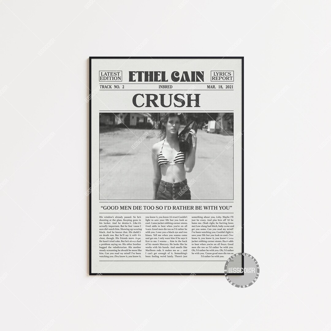 Ethel Cain Retro Newspaper Print, Crush Poster, Crush Lyrics Print ...