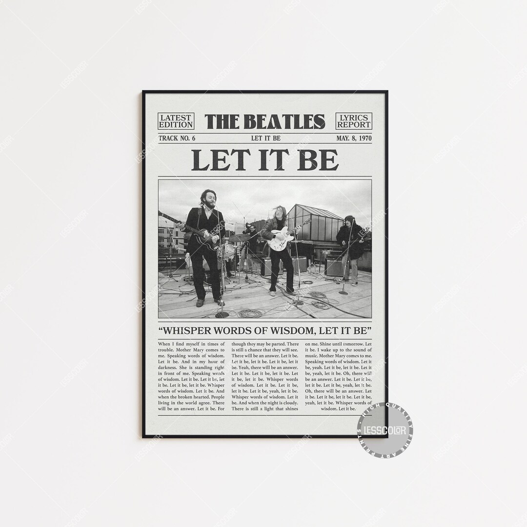 The Beatles Retro Newspaper Print, Let It Be Poster, Let It Be Lyrics ...