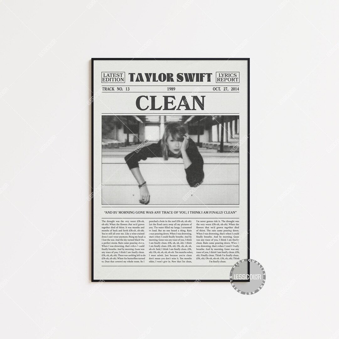 Taylor Swift Retro Newspaper Print, Clean Poster, Clean Lyrics Print ...