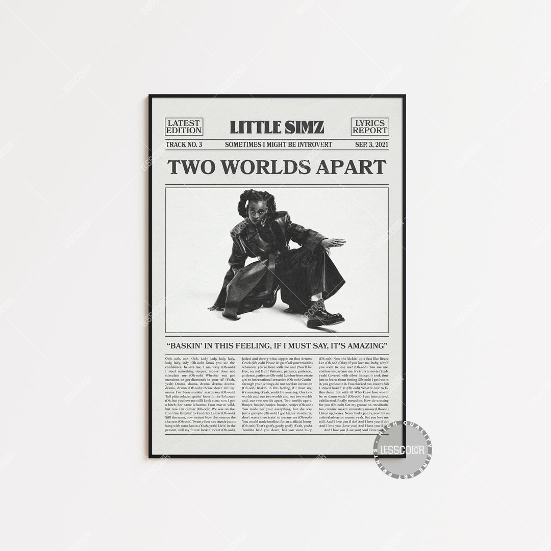 Little Simz Newspaper Print, Two Worlds Apart Poster, Lyrics Print ...